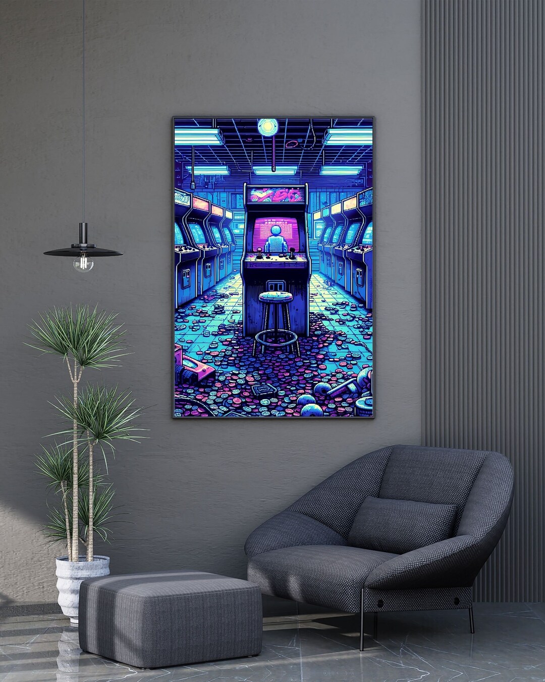 Cyberpunk Dystopian Retro Arcade Pixel Wall Art – Synthwave Digital ...