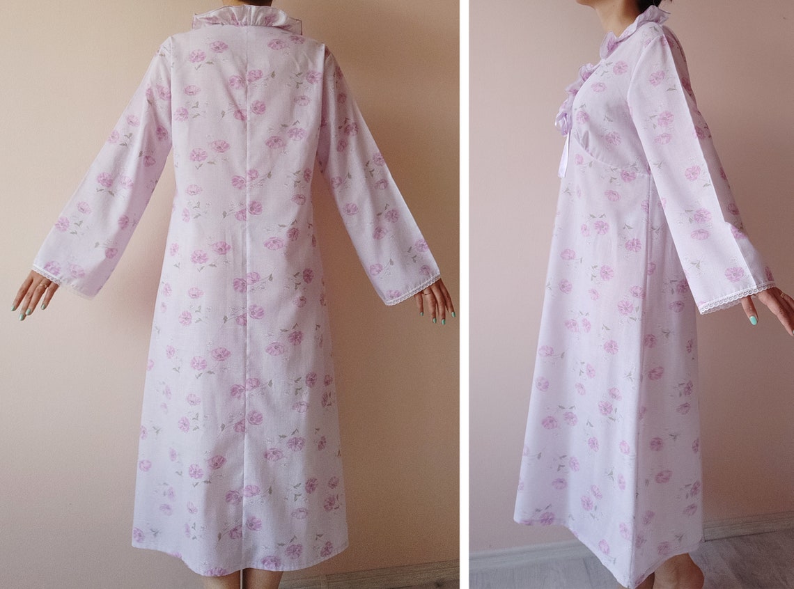 Vintage Nightgown, XL, French Nightgown, Lavender Nightgown, Printed ...