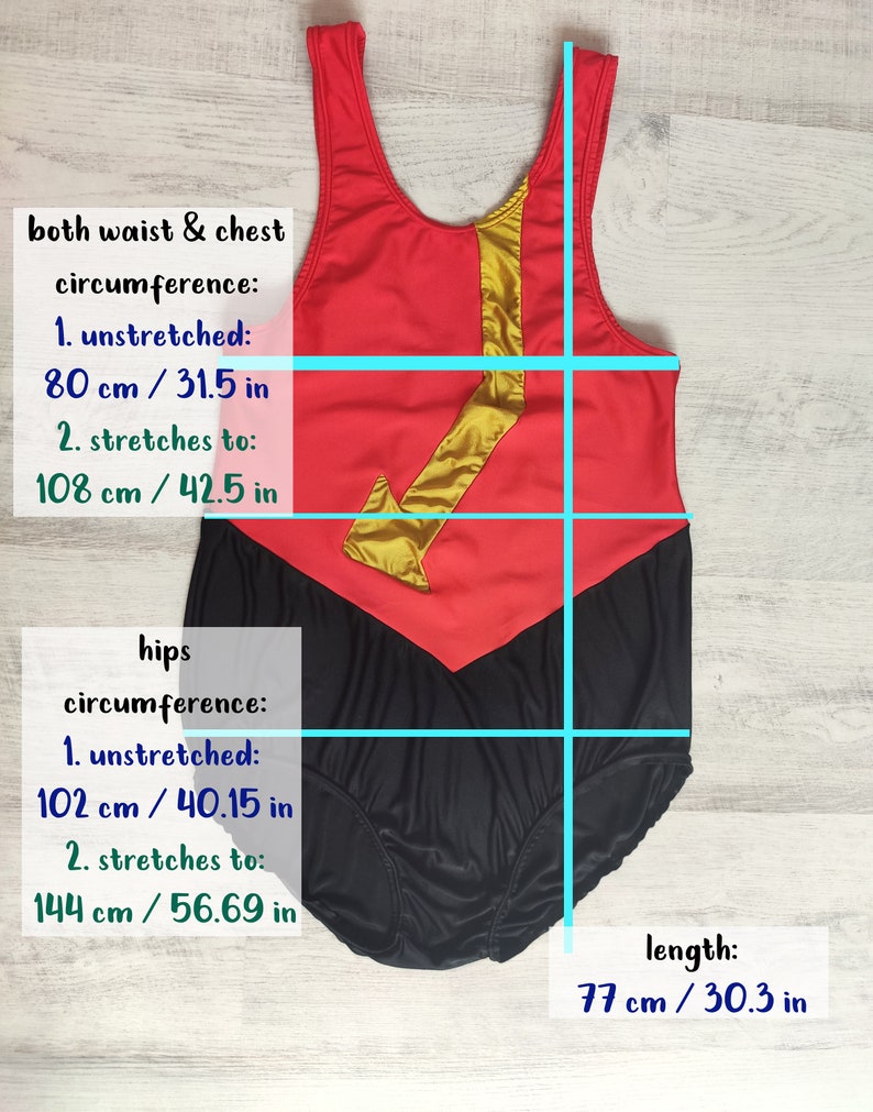 Traje de baño rojo vintage, flecha amarilla, body de los 80 (XL-XXL ...