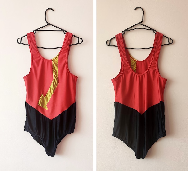 Traje de baño rojo vintage, flecha amarilla, body de los 80 (XL-XXL ...