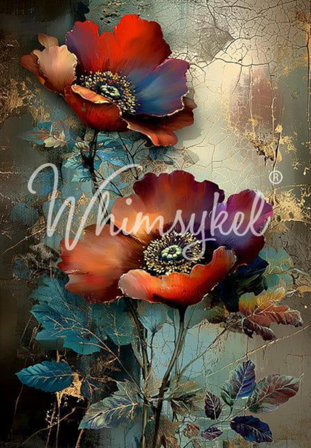 Moody Petals - New From Whimsykel Designs- Large - Floral Decoupage ...