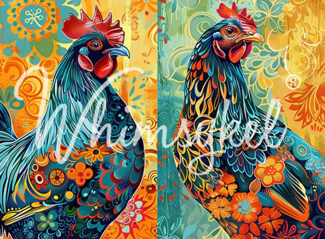 Whimsical Rooster Duo - Whimsykel Designs- Furniture Decoupage- 2 ...