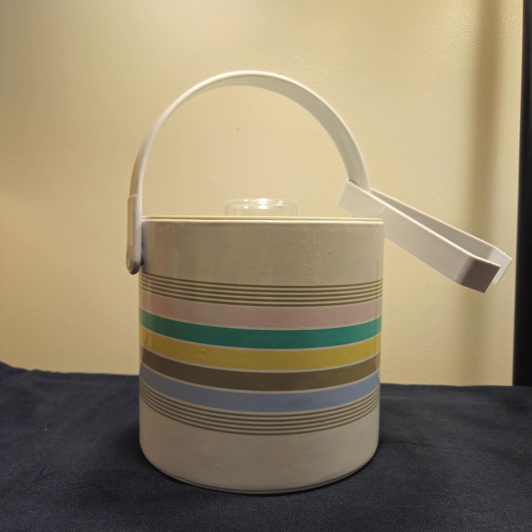 Vintage 3 QT. Phoenix Ice Bucket Colorful Stripes W/ Lid, Strainer ...