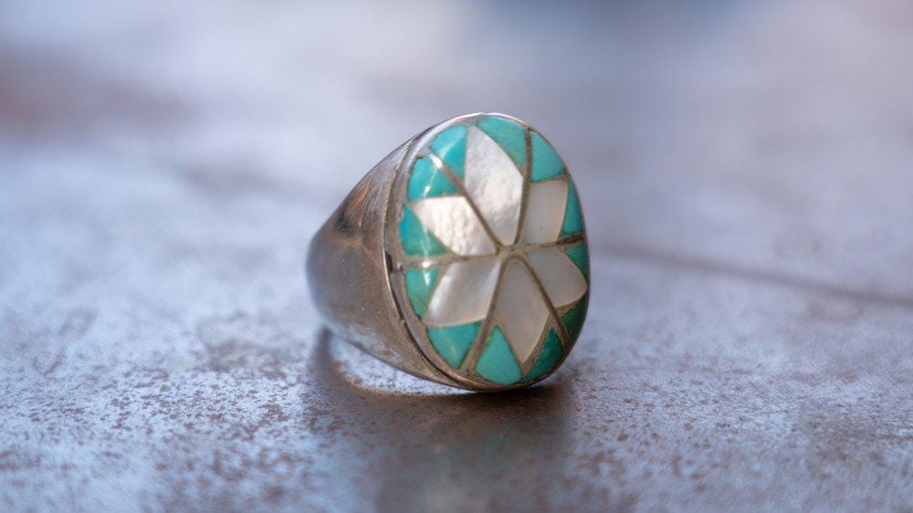 Rare 1950s star Burst Zuni Inlay Ring Size-11.5 - Etsy