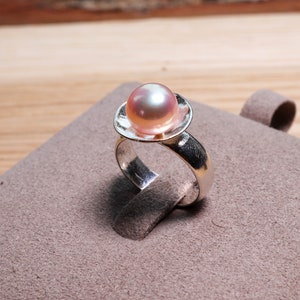 Pearl Ring, Pink Pearl Engagement Ring, Stacking Ring - Etsy