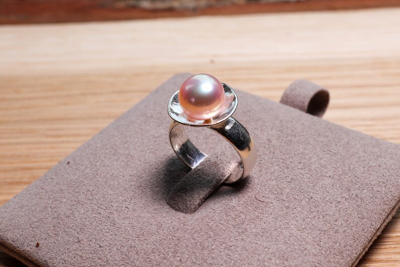 Pearl Ring Pink Pearl Engagement Ring Stacking Ring | Etsy