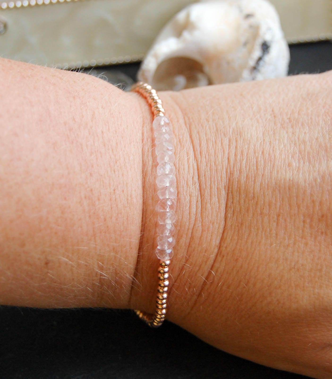 Rose quartz bracelet Rose gold bead bracelet rose quartz | Etsy