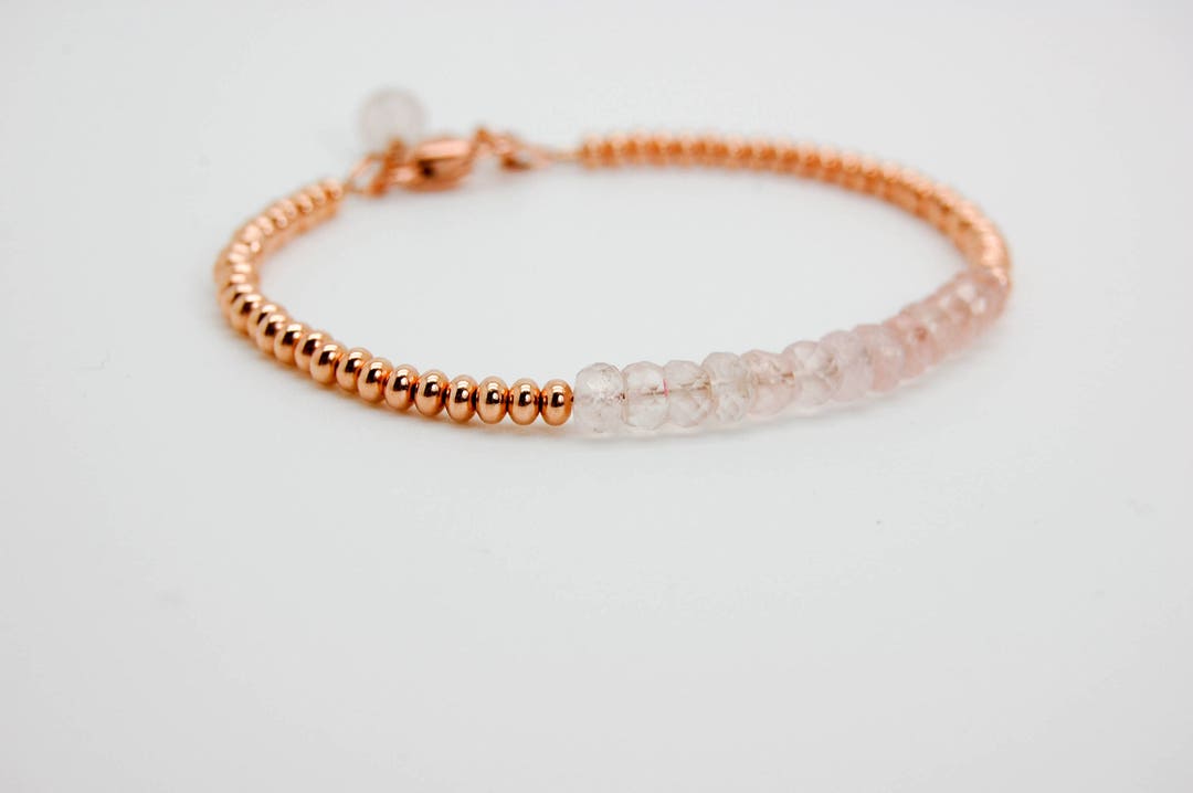 Rose Quartz Bracelet Rose Gold Bead Bracelet Rose Quartz - Etsy