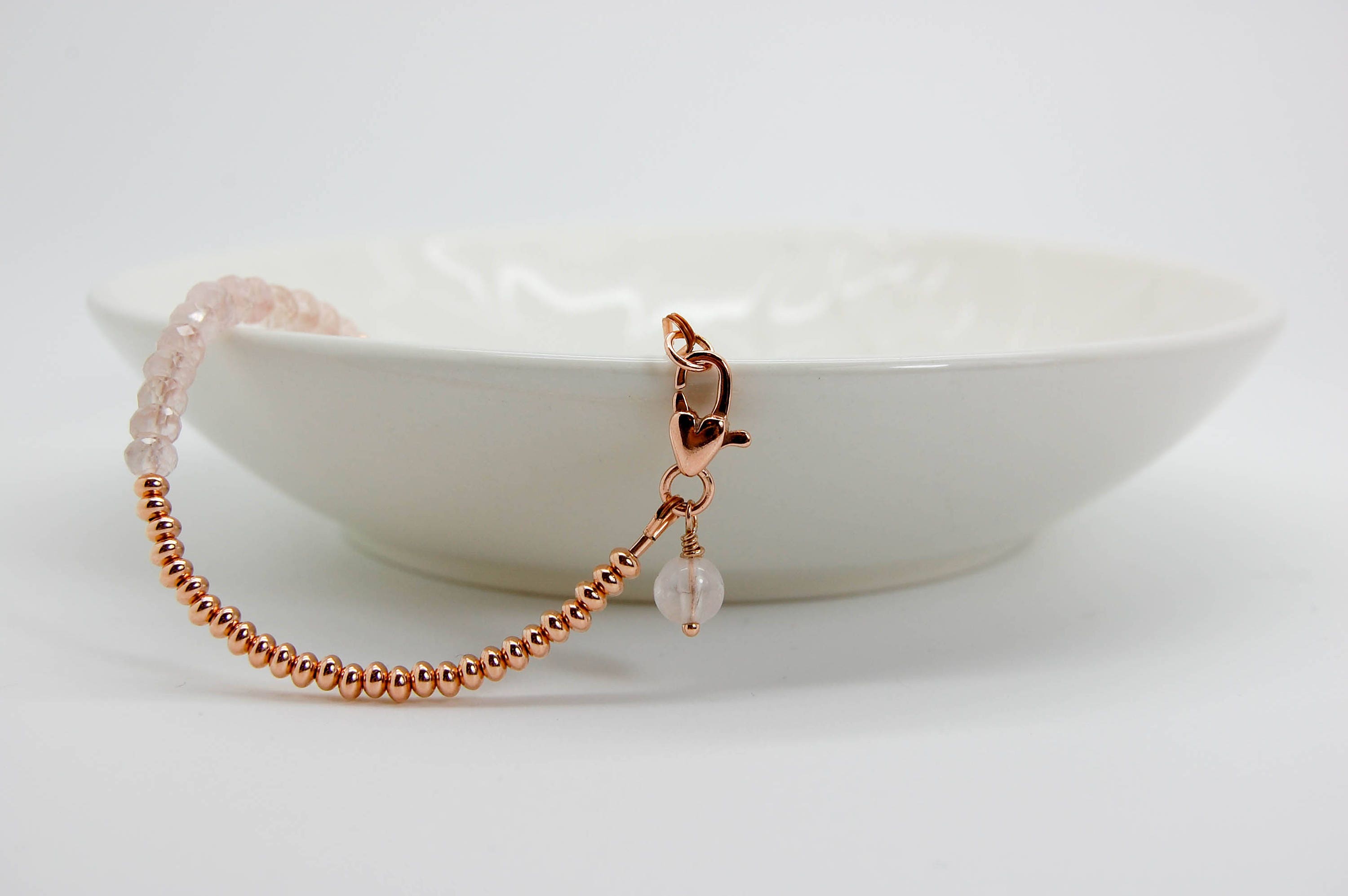 Rose quartz bracelet Rose gold bead bracelet rose quartz | Etsy