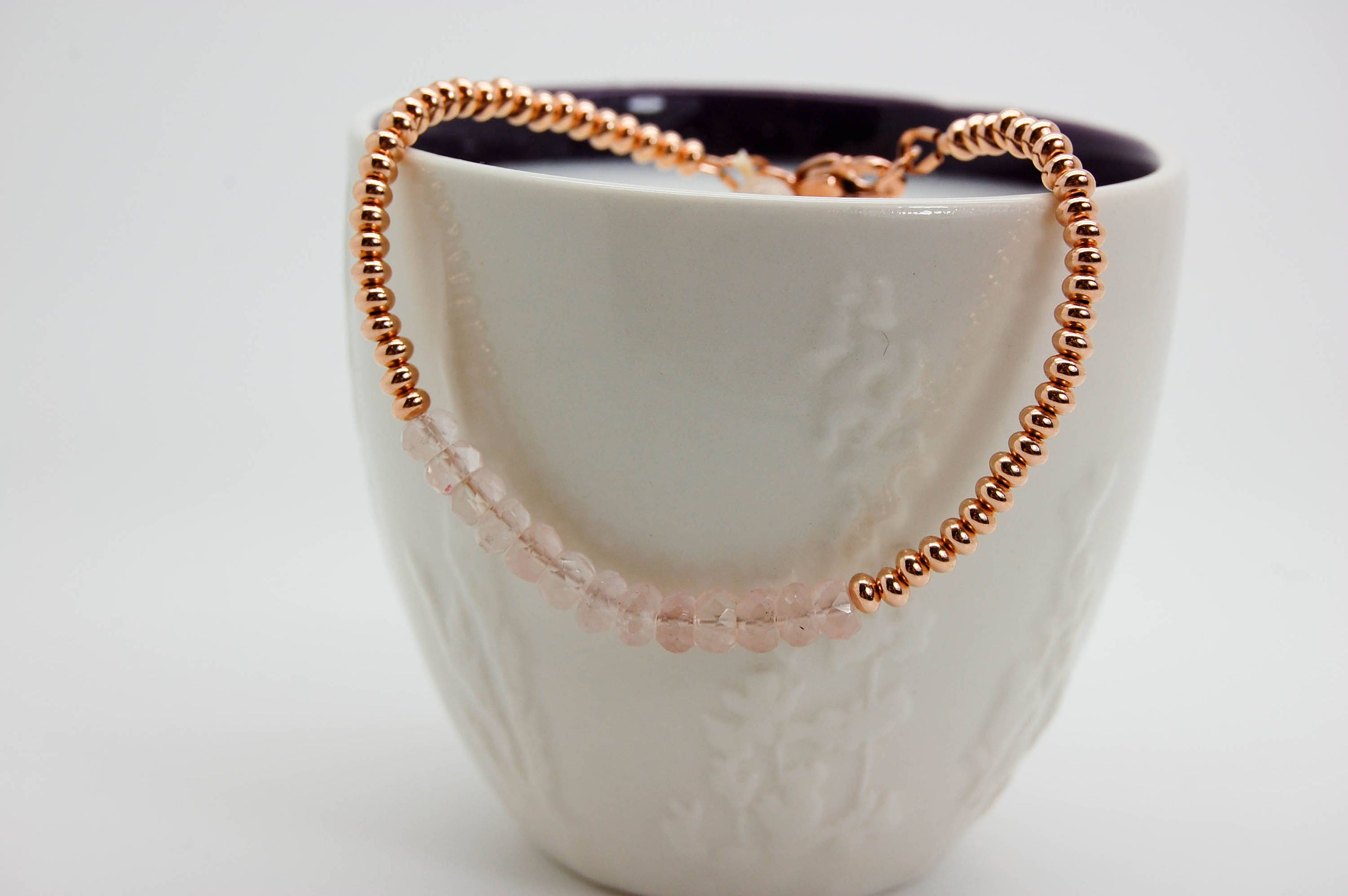 Rose quartz bracelet Rose gold bead bracelet rose quartz | Etsy
