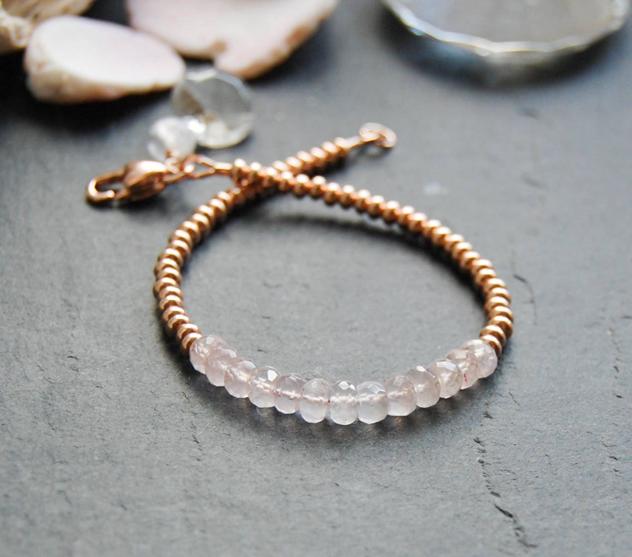 Rose quartz bracelet Rose gold bead bracelet rose quartz | Etsy