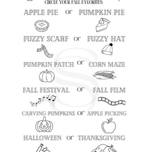 Fall Favorites Worksheet, This or That Activity Sheet, Coloring Page ...
