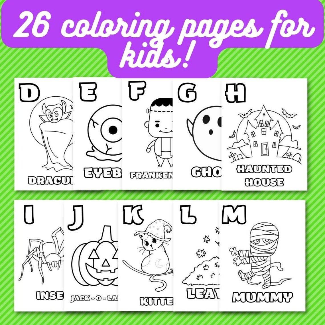 Halloween Alphabet Coloring Pages Halloween Abcs Coloring - Etsy