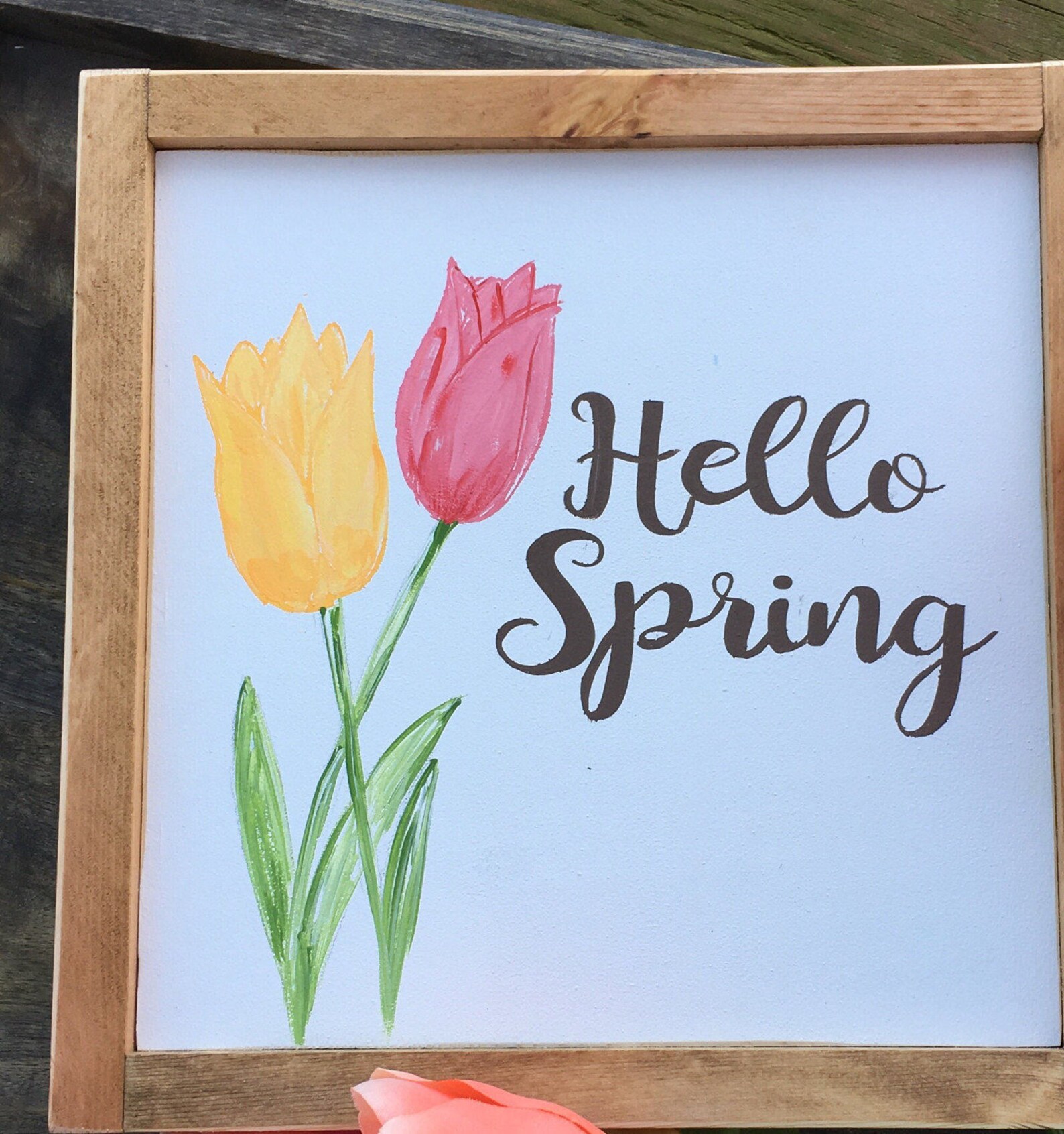 Hello Spring Sign Spring Wood Sign Hand Painted Spring Sign | Etsy