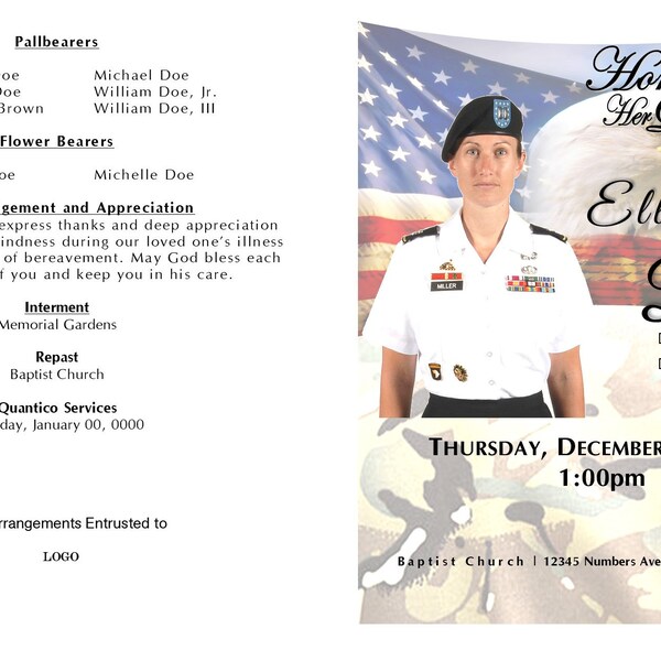 Funeral Program Template Military - Etsy