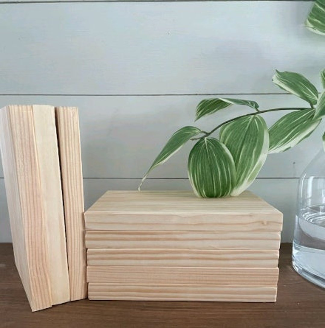 Blank Wood Book Stack, Large Unfinished Wood Books, DIY Wooden Books ...