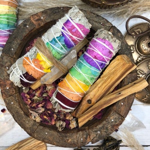 7 Chakra Sage Wand With Palo Santo & Crystal Quartz Bundle Option | 4in ...