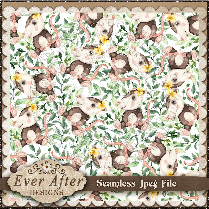12x12 Seamless Fabric Pretty Possum Safari Animals Digital Download ...
