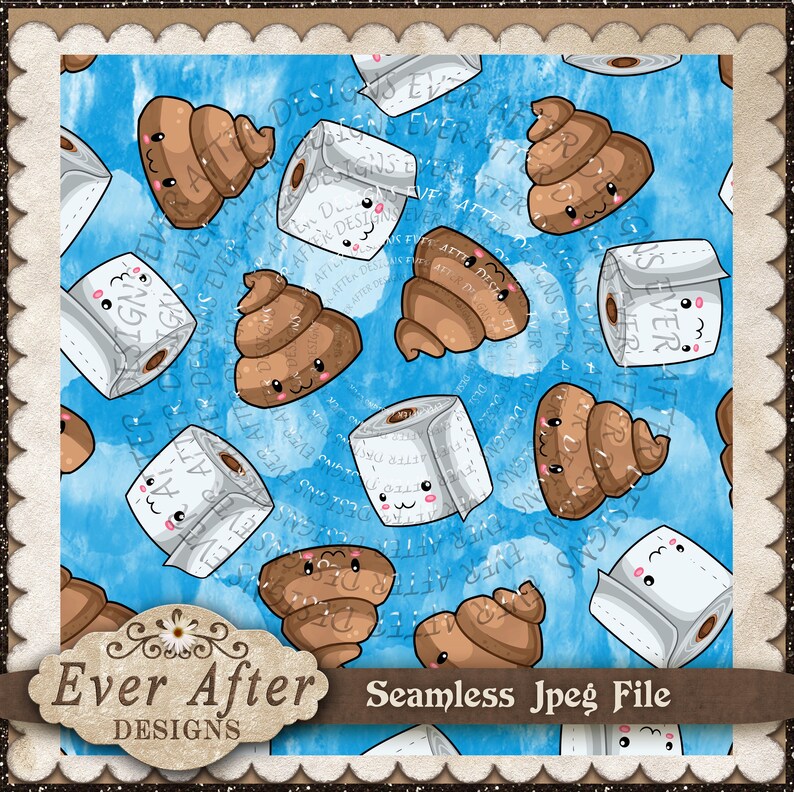 Seamless Fabric Poop and Toilet Paper Cute Baby Boy Blue Seamless ...