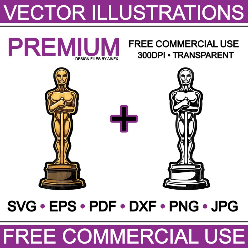 Iconic Statuette: the Oscar Award Trophy ,svg, Eps, Pdf, Dxf, Png, Jpg ...