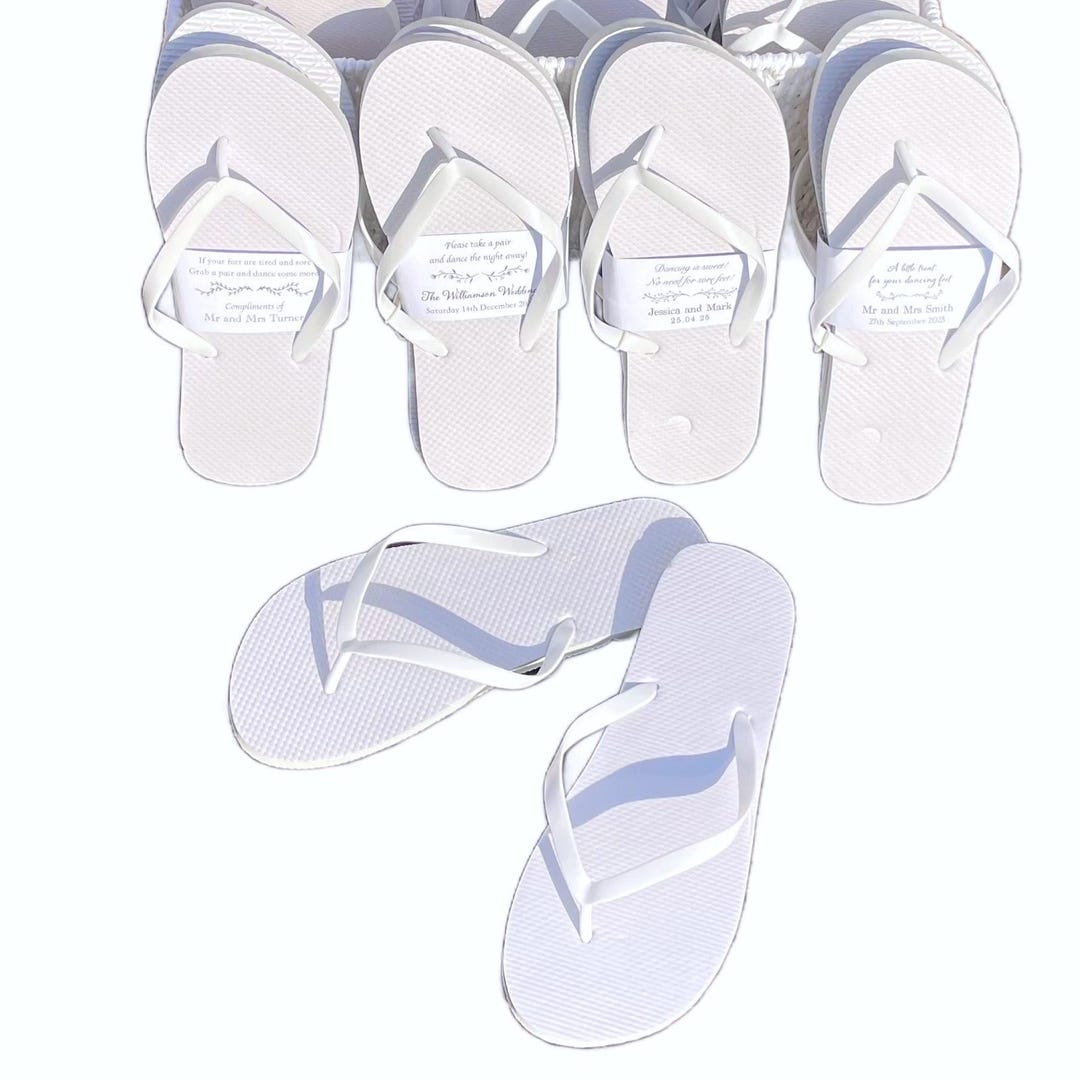20 Custom Wedding Favour Flip Flops | Personalised Band White Flip ...