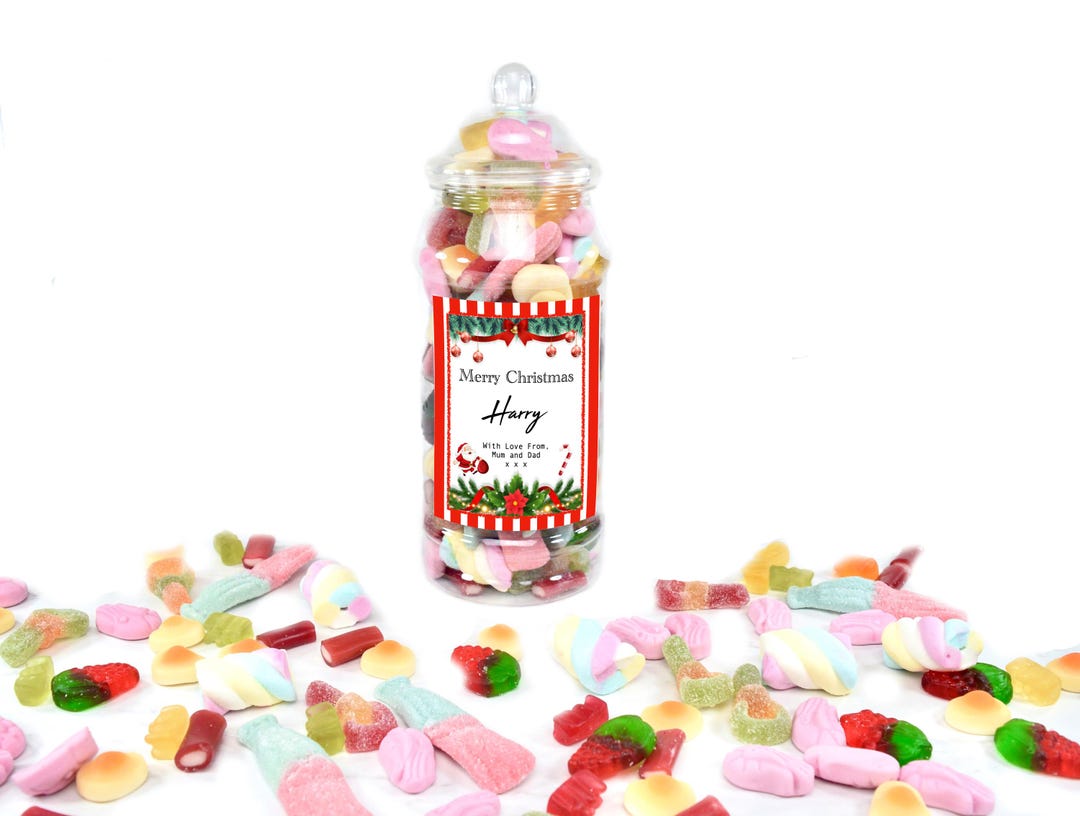 Personalised Christmas Sweet Jar With Sweets Included - Custom Message ...