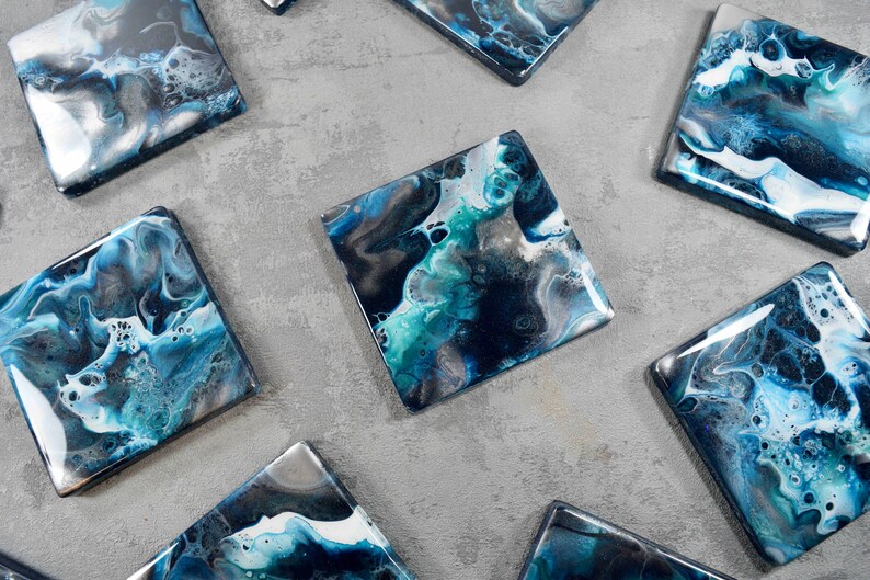 Blue Silver Resin Art Drinks Coasters Christmas Gift Ideas - Etsy