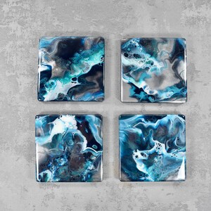Blue Silver Resin Art Drinks Coasters Fathers Day Gift Ideas for Him - Etsy
