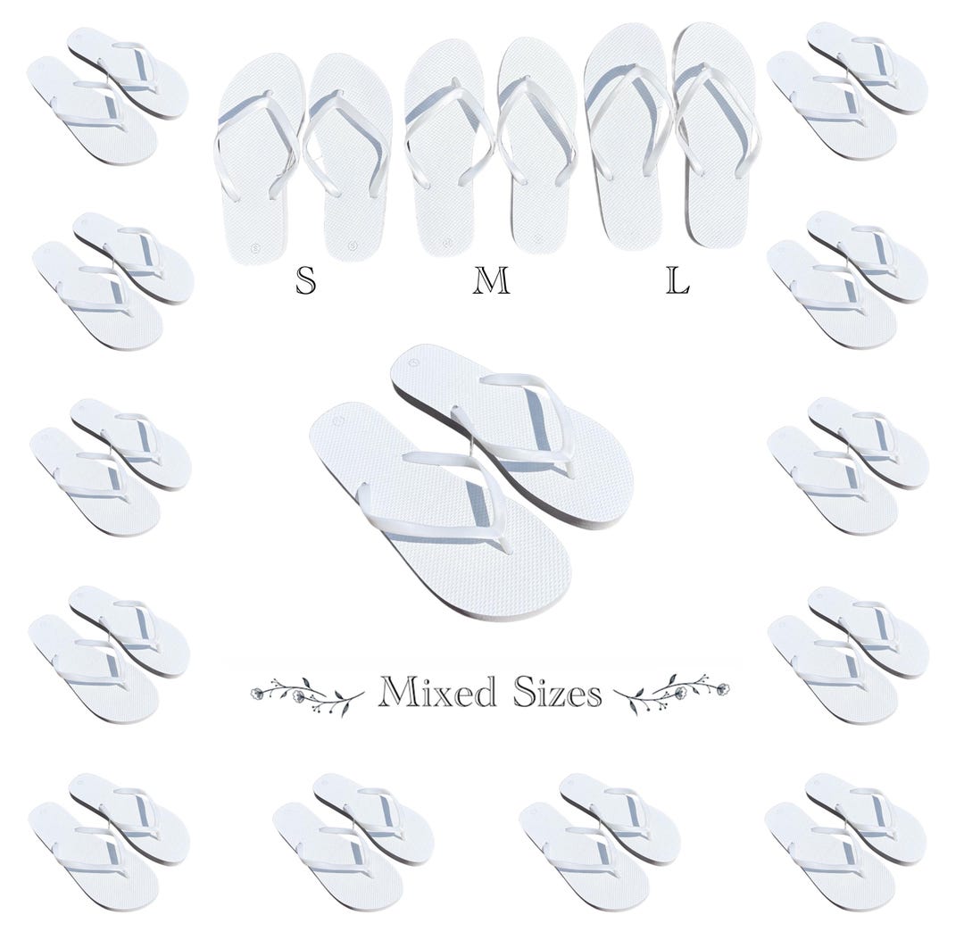 20 Pairs Mixed Sizes Wedding Flip Flops Bulk | Wholesale White Wedding ...