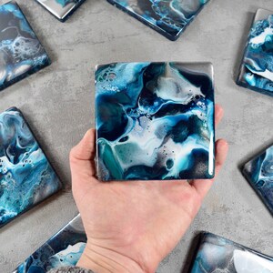 Blue Silver Resin Art Drinks Coasters Fathers Day Gift Ideas for Him - Etsy