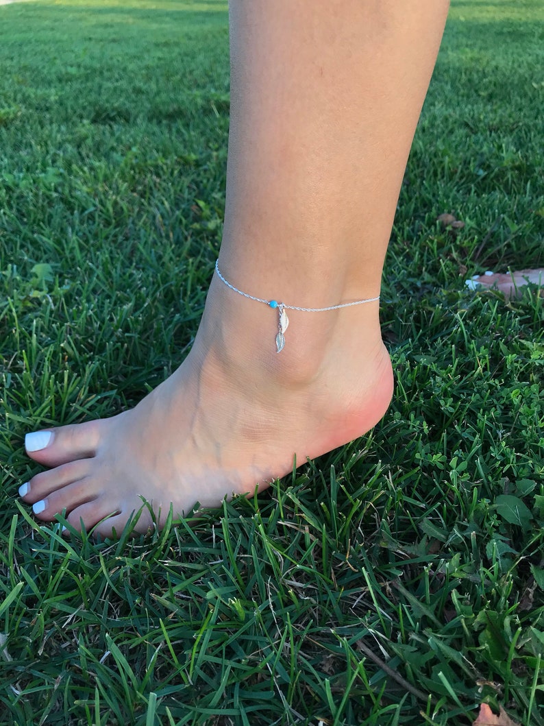 Silver Feather Anklet Feather Ankle Bracelet Boho Silver - Etsy