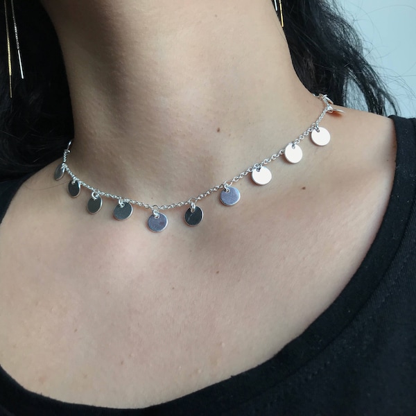 Silver Disc Necklace - Etsy