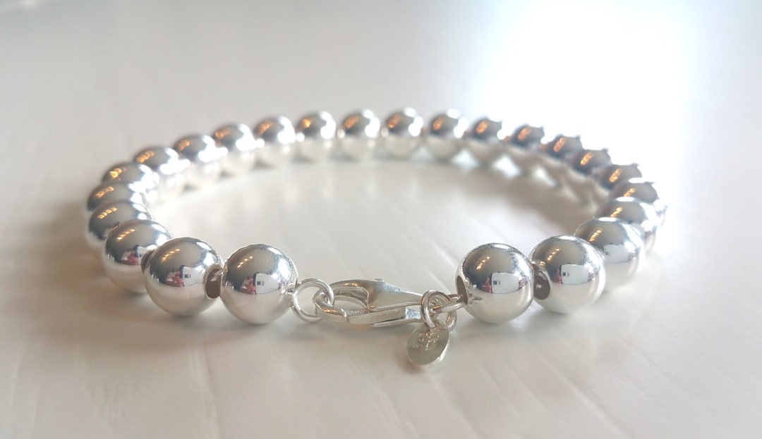 8mm Sterling Silver Ball Bracelet - Beaded Jewelry 8mm Silver Balls ...