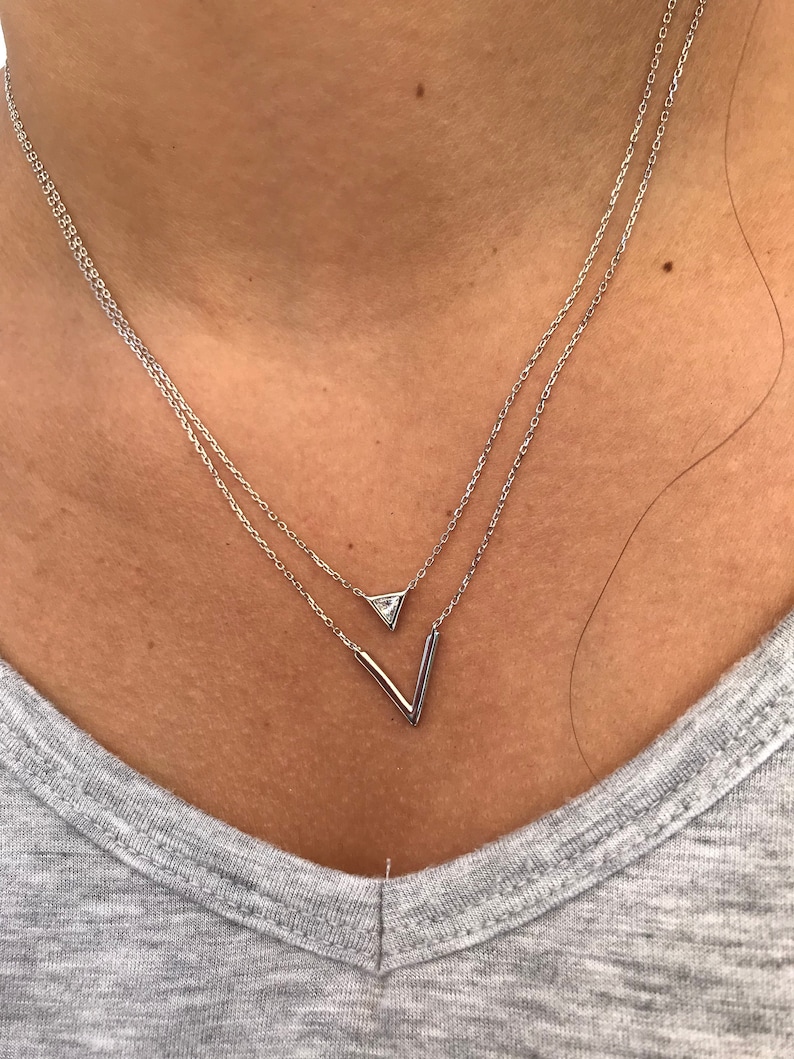 Sterling Silver V Necklace Silver Chevron Necklace Dainty - Etsy