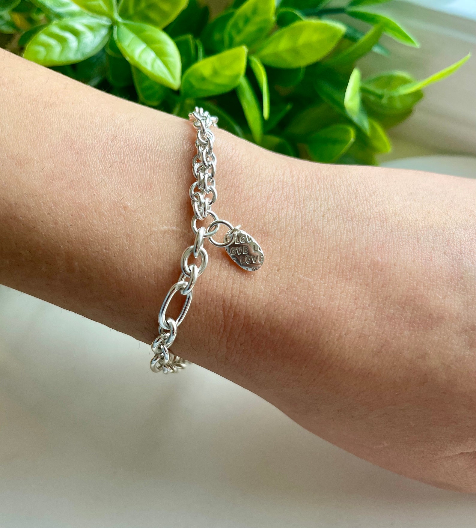 Sterling Silver Chain Bracelet Sterling Silver Double Chain Bracelet Silver Charm Bracelet Heavy ...