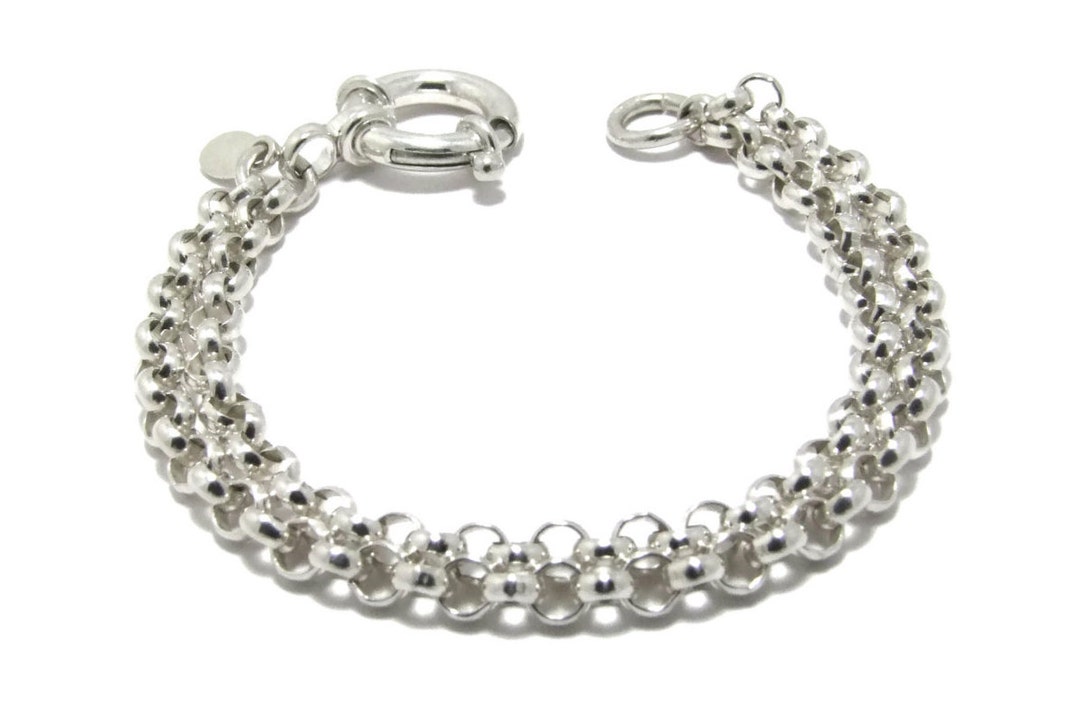 Sterling Silver Double Rolo Chain Bracelet - Minimalist Stacking ...