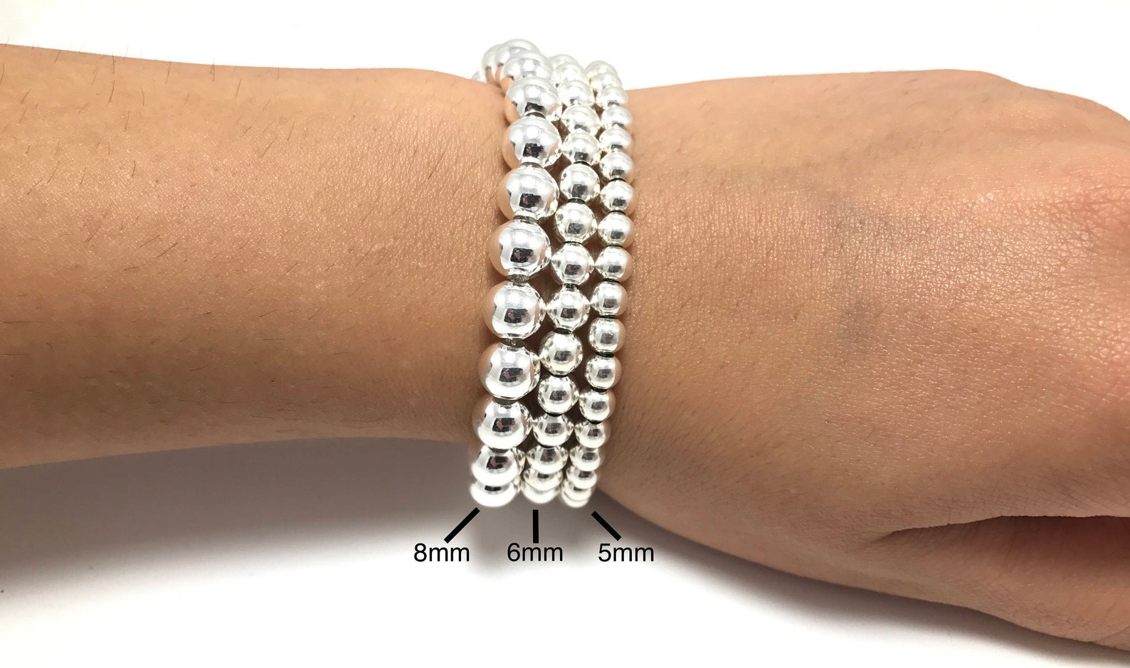 8mm Sterling Silver Ball Bracelet Silver Beaded Bracelet 8mm Silver ...