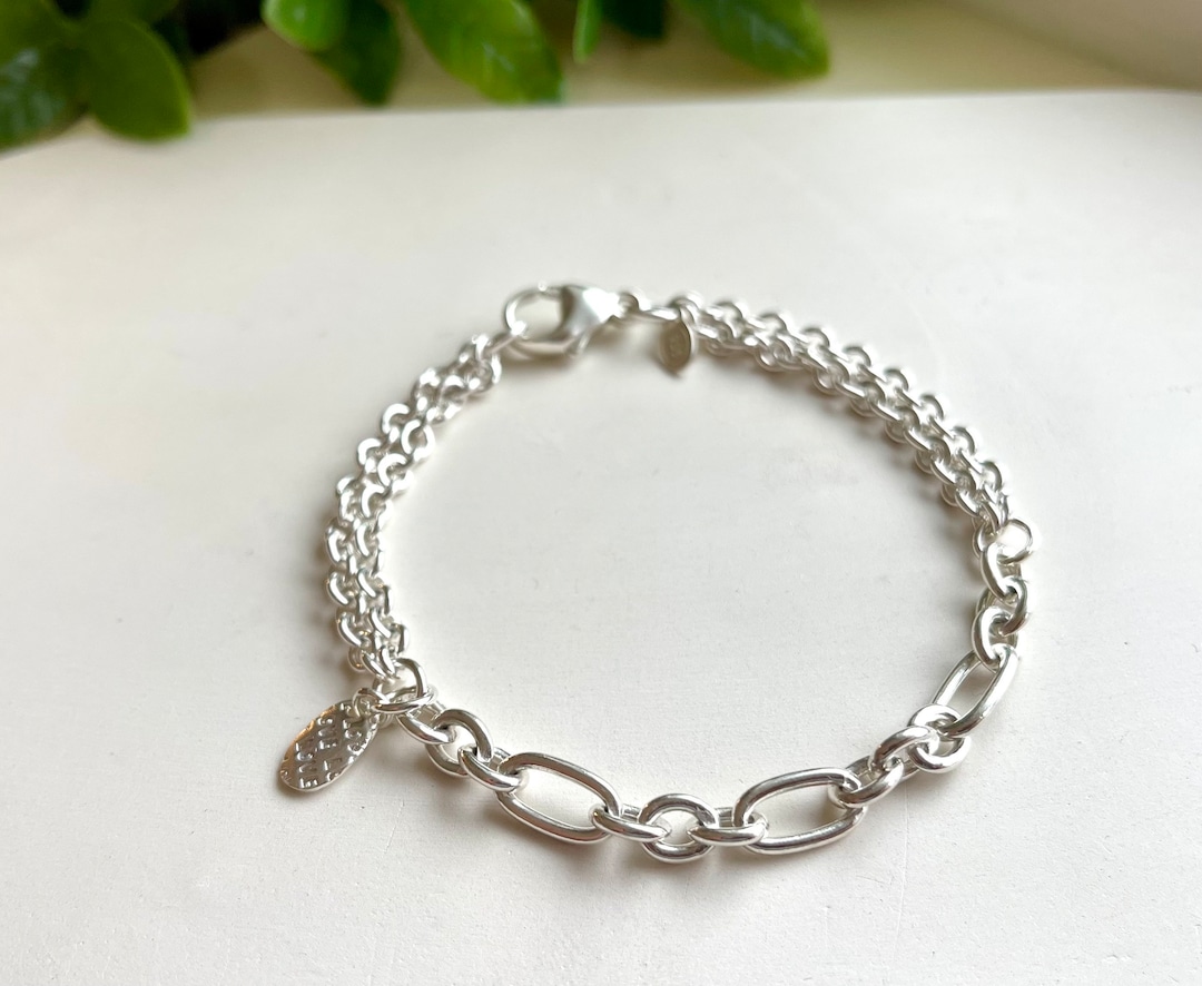 Sterling Silver Chain Bracelet Sterling Silver Double Chain Bracelet ...