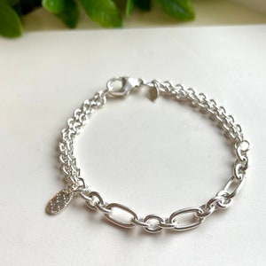 Sterling Silver Chain Bracelet Sterling Silver Double Chain Bracelet Silver Charm Bracelet Heavy ...