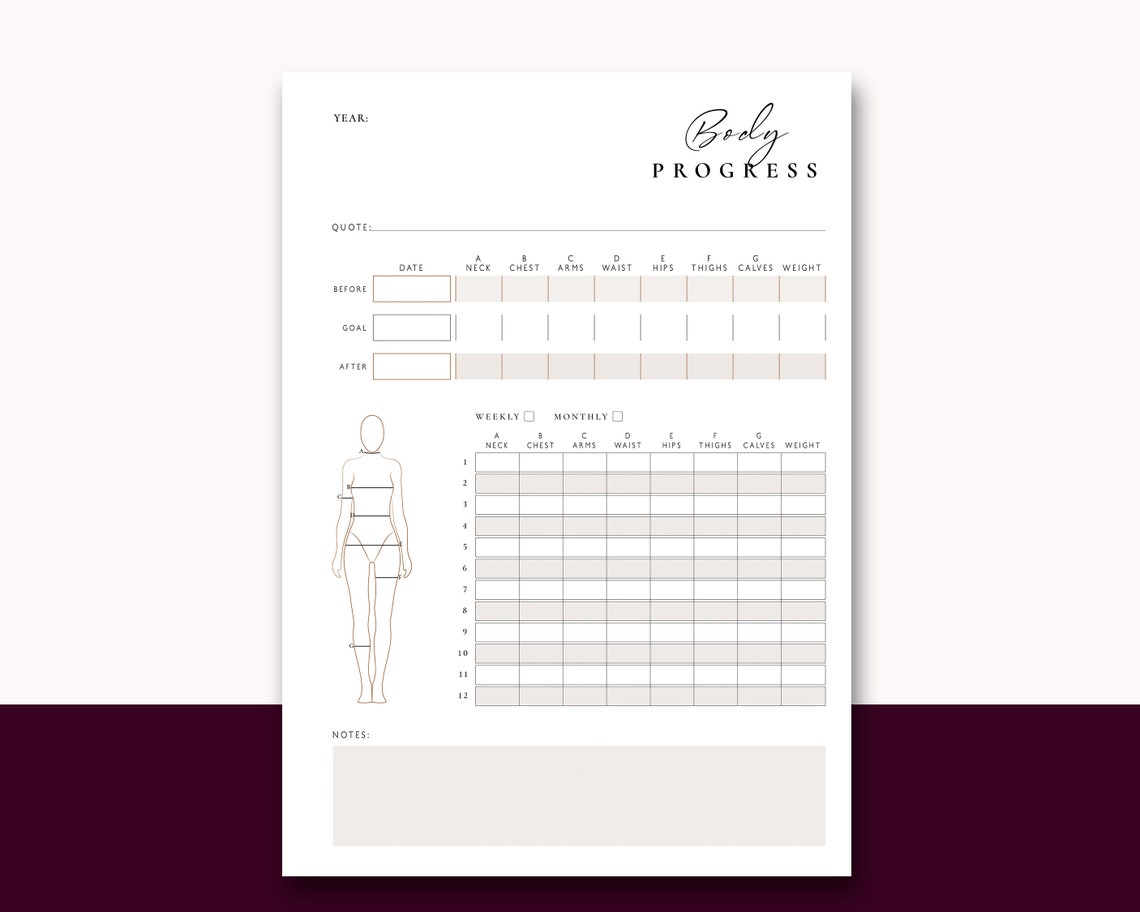 BODY MEASUREMENT TRACKER Body Progress Template Fitness | Etsy