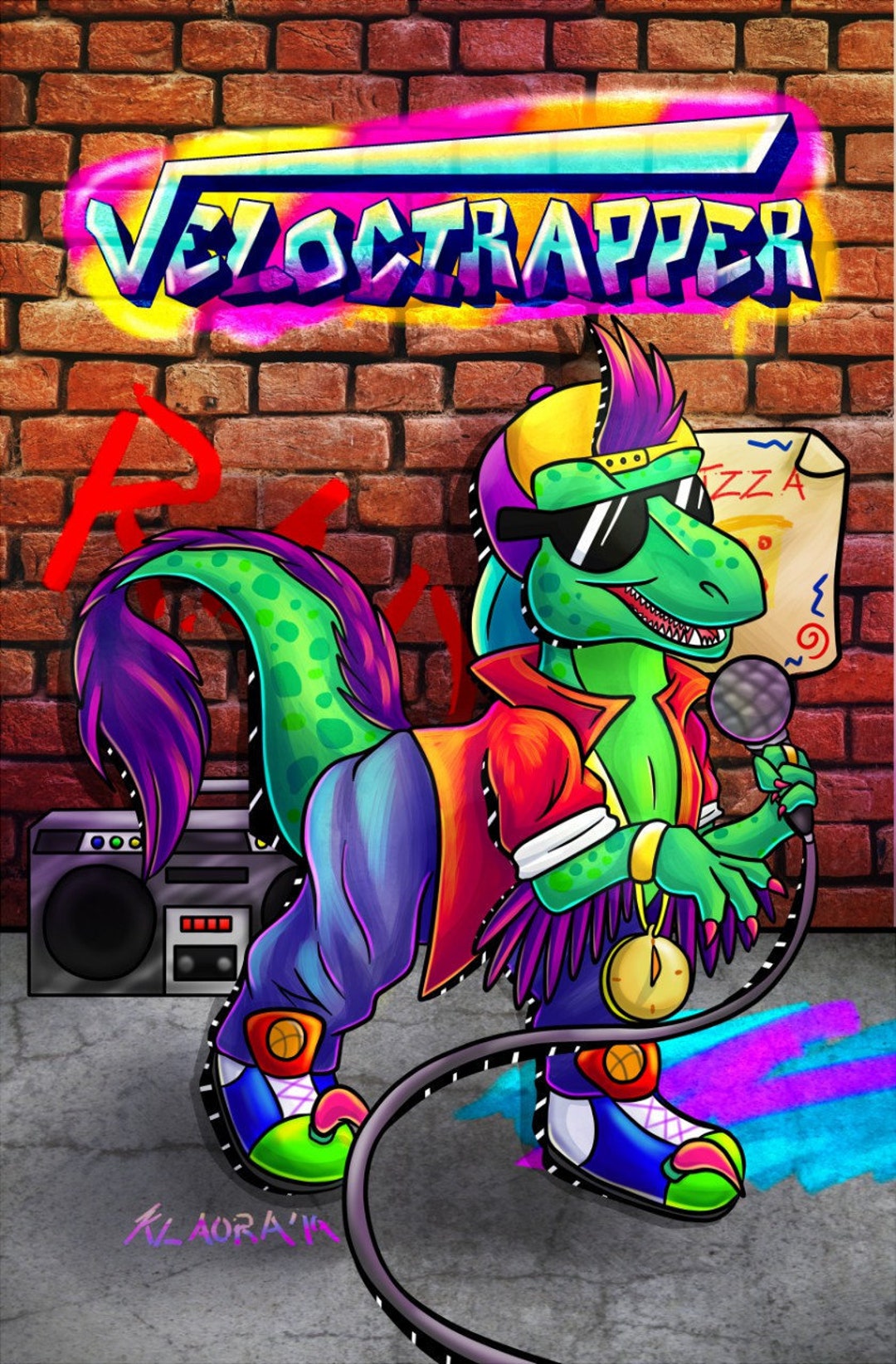Velocirapper Dinosaur Velociraptor Rapper 1990's 90's Furry Art Print ...