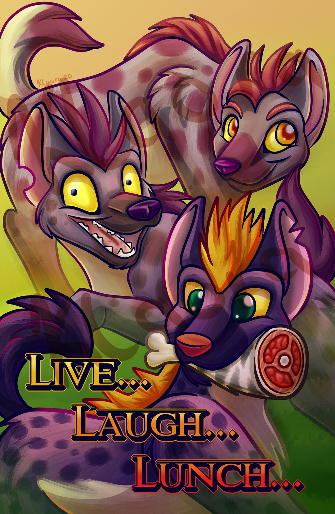 Live, Laugh, Lunch! Hyena Furry Cartoon Meme Art Poster Print Lion King ...