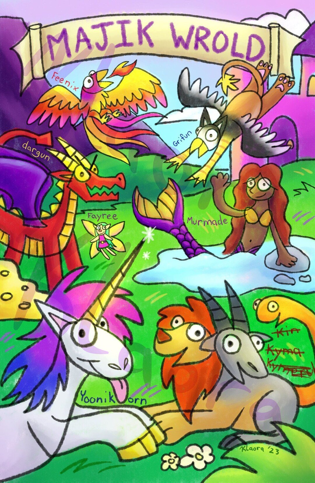 Magic World Fantasy Unicorn Mermaid Dragon Gryphon Phoenix Fairy Crayon ...