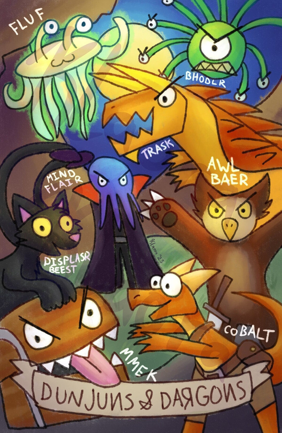 Dungeons and Dragons Dnd Silly Crayon Poster Print Owl Bear Displacer ...