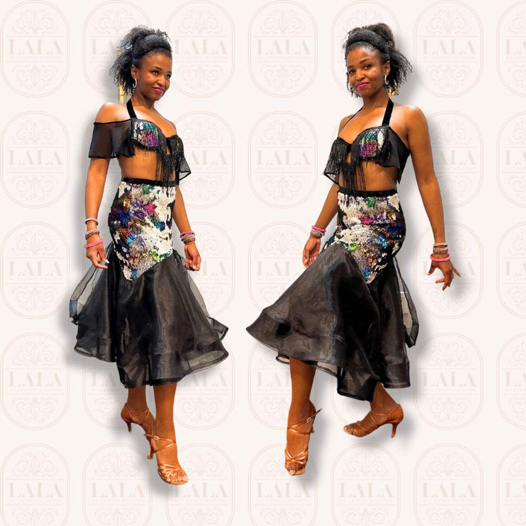 2-piece Latin/rhythm/samba Dance Dress With Sequin Skirt & Velvet Trim ...