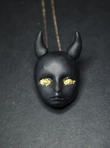 Alternative Baby Devil Head Artistic Oni Demon Pendant With Horns 24k ...