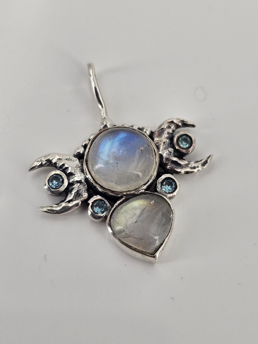 Triple Moon Goddess Moon Phase 925 Sterling Silver Pendant With Rainbow ...