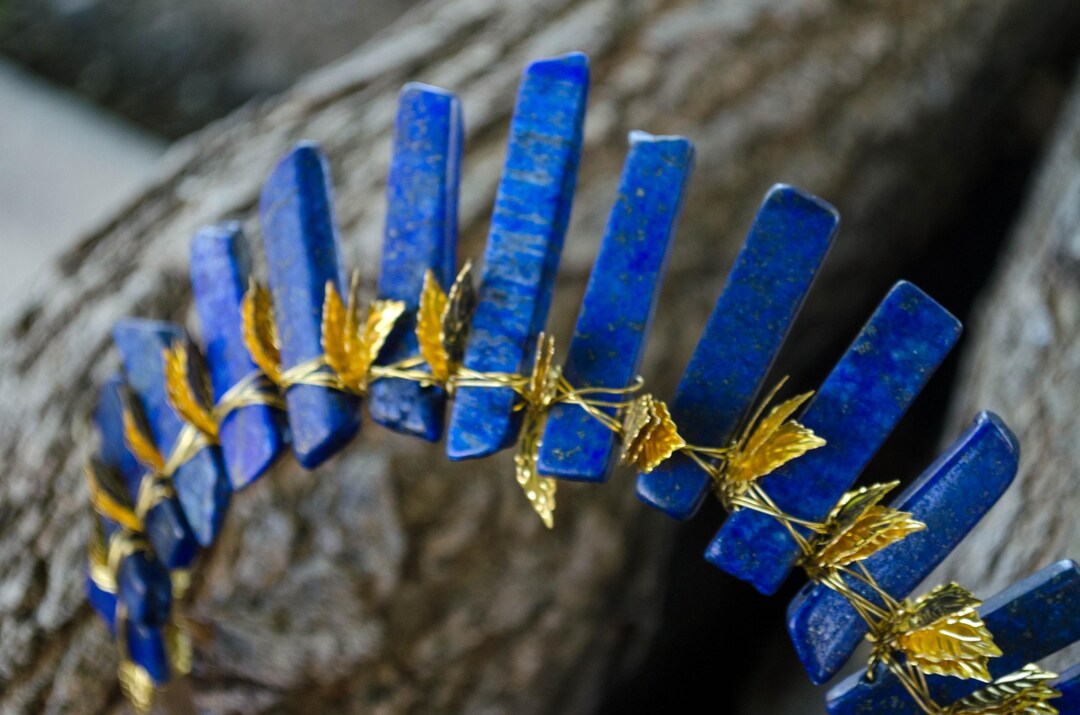 Crystal Crown Lapis Lazuli Crystal Tiara Gold Leaf - Etsy