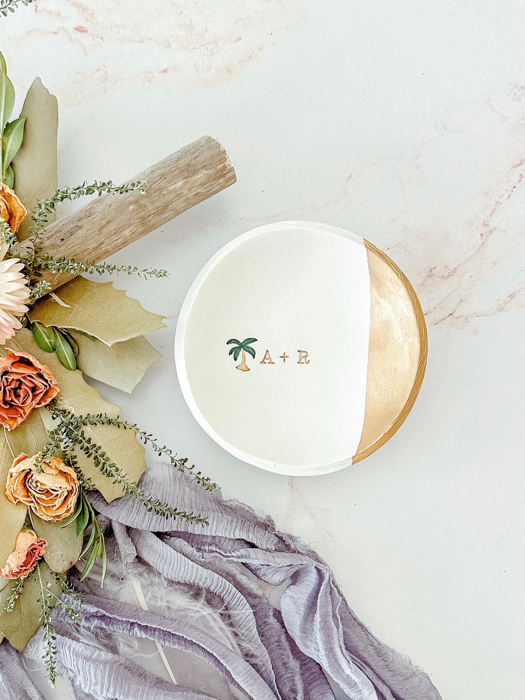 Personalized Gift for Her / Palm Tree Jewelry Dish / Date and Initials ...