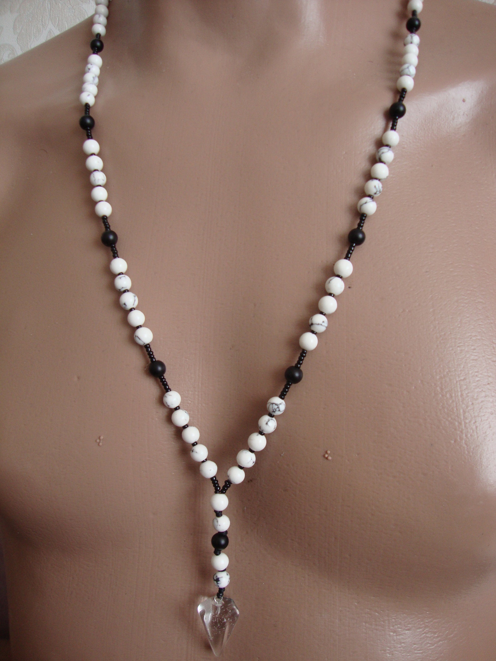 White Stone Necklace For Men Howlite Necklace Long Mens Etsy